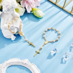 Hicarer 12 Pieces Mini Rosary Baptism Rosary Acrylic Rosary Beads Finger Baptism Rosaries Faux Pearls for Baptism Favors Christening Favors Communion Favors Weddings Party Favors (White)