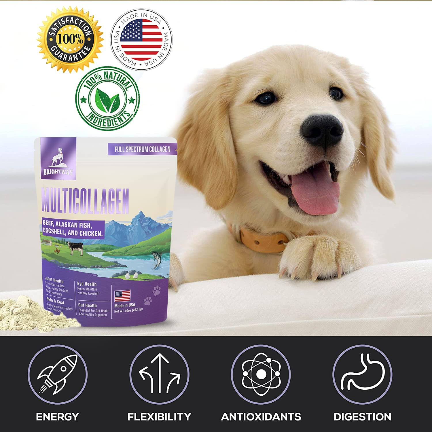 Multi-collagen Peptide Liquid Collagen For Dogs, Dog Collagen, Eggshell Powder Membrane For Dogs -Arthritis Support- Skin & Coat Health, Allergies,Dog Mobility Hip & Joint Pain Joint Supplement Relief