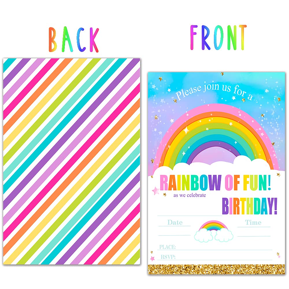 ukebobo Rainbow Birthday Party Invitations with Envelopes – Birthday Party Invitations, Rainbow Party Decorations– 20 Cards With Envelopes（c02）