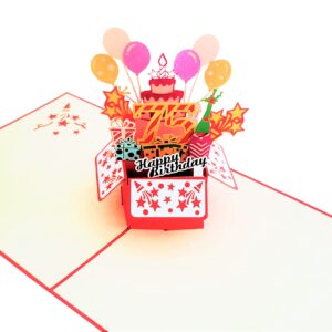 iGifts And Cards Happy 75th Red Birthday Party Box 3D Pop Up Greeting Card – Seventy-Five, Awesome, Balloons, Unique, Celebration, Feliz Cumpleaños, Fun, Mom, Dad