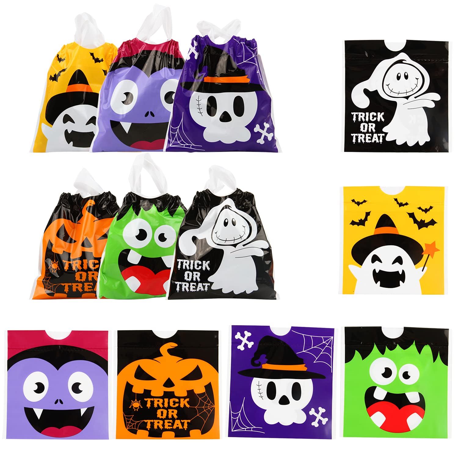 CCINEE 48PCS Halloween Goody Bags with Drawstring,Tick or Treat Candy Bags for Kids Party Favor Supply