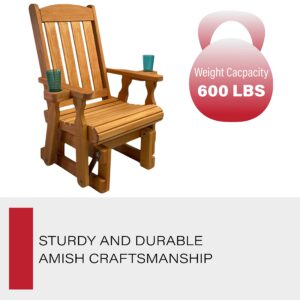 Amish Casual Heavy Duty 600 Lb Mission High Back Treated Glider Chair with Cupholders (Cedar Stain)