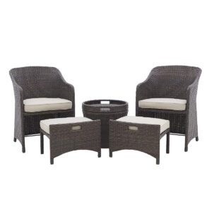 Barton 5 Piece Bistro Sofa Set w/Cushions 2 Chairs 2 Ottomans Multipurpose Outdoor Patio Wicker Rattan Furniture Space Saving