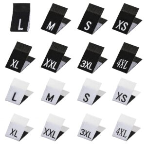 ancirs 320 pack xs/s/m/l/xl/2xl/3xl/4xl size labels for clothing, sew-on cotton crafting embroidered size tags for shirts dress (160pcs black & 160pcs white)