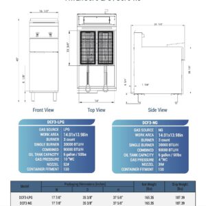 Dukers DCF3-LPG Liquid Propane Gas Commercial Floor Deep Fryer with 3 Tubes Burners 40lb 90,000 BTU