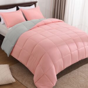 basic beyond twin comforter set for girls and boys - fluffy twin bed comforter set for all seasons - reversible pink and grey twin comforter set - 2 pieces (1 comforter + 1 pillow sham)