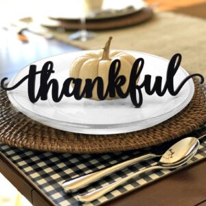 Thanksgiving Black Wooden Table Word Place Setting 5PCS Thankful Grateful Blessed Gather Home Tablescape Words Laser Cut Wood Plate Letter Sign Farmhouse Table Signs Decor Holiday Place Cards Dining