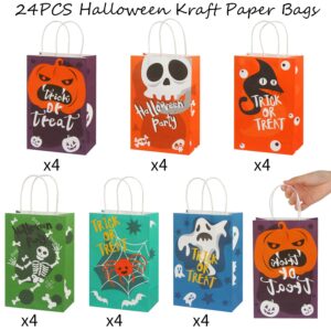 LOKIPA Halloween Paper Gift Bags with Handle, 24 Halloween Kraft Paper Goody Treat Bags for Trick or Treat and Halloween Party Favor