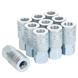 joroy 1/4 air hose fittings, industrial m-type coupler, 1/4 inch flow size, 1/4 inch female threads size, steel material, 300psi, 10 pieces air compressor accessories set