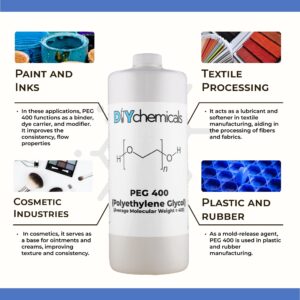 DIYChemicals Polyethylene Glycol PEG 400 for Industrial Manufacturing, Fog Machines, Antifreeze, Solvent, Humectant – Non-Toxic, Odorless, Bulk - 1 Pint