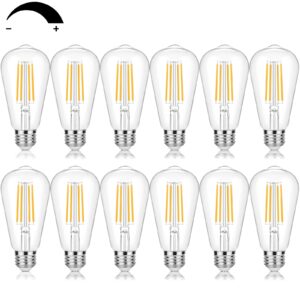 vintage led edison bulbs 60 watt equivalent dimmable 7w st58 led filament light bulbs warm white 3000k antique style lighting high brightness 800lm e26 medium base clear glass for home office, 12 pack