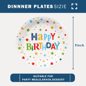 CENLBJ Happy Birthday Party Plates, 9inch-50pcs, Birthday Party Paper Plates, for Birthday Party Decorations