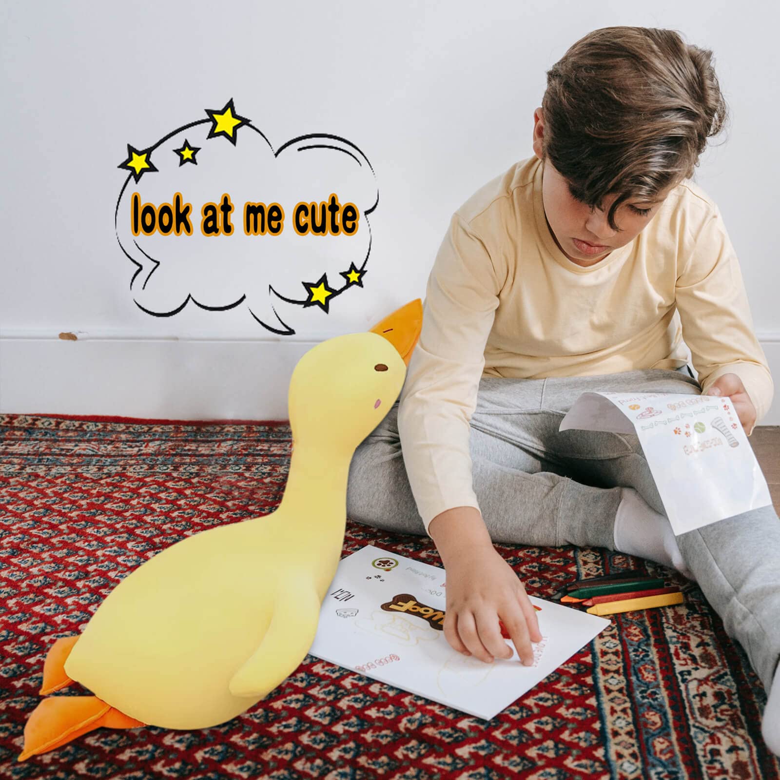 Goose Plush Toy Cute Duck Plushie Hugging Plush Pillow Duck Stuffed Animal for Kids and Friends (Yellow Round Eyes,25.6'')