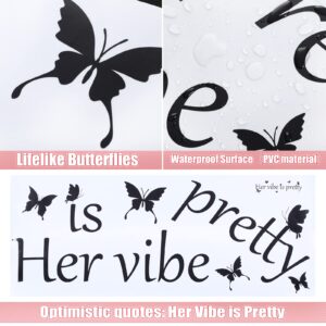 Her Vibe is Pretty Wall Decal Decor Vivid Butterflies Wall Sticker Inspirational Quotes Positive Wall Decal Sticker for Women, Teen Girls Office Dorm 31.5 x 9.4 Inch (Black, Simple Style)