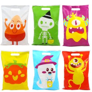 ccinee 72pcs halloween treat bags, pumpkin plastic candy tote bags for kids trick or treat halloween party supply