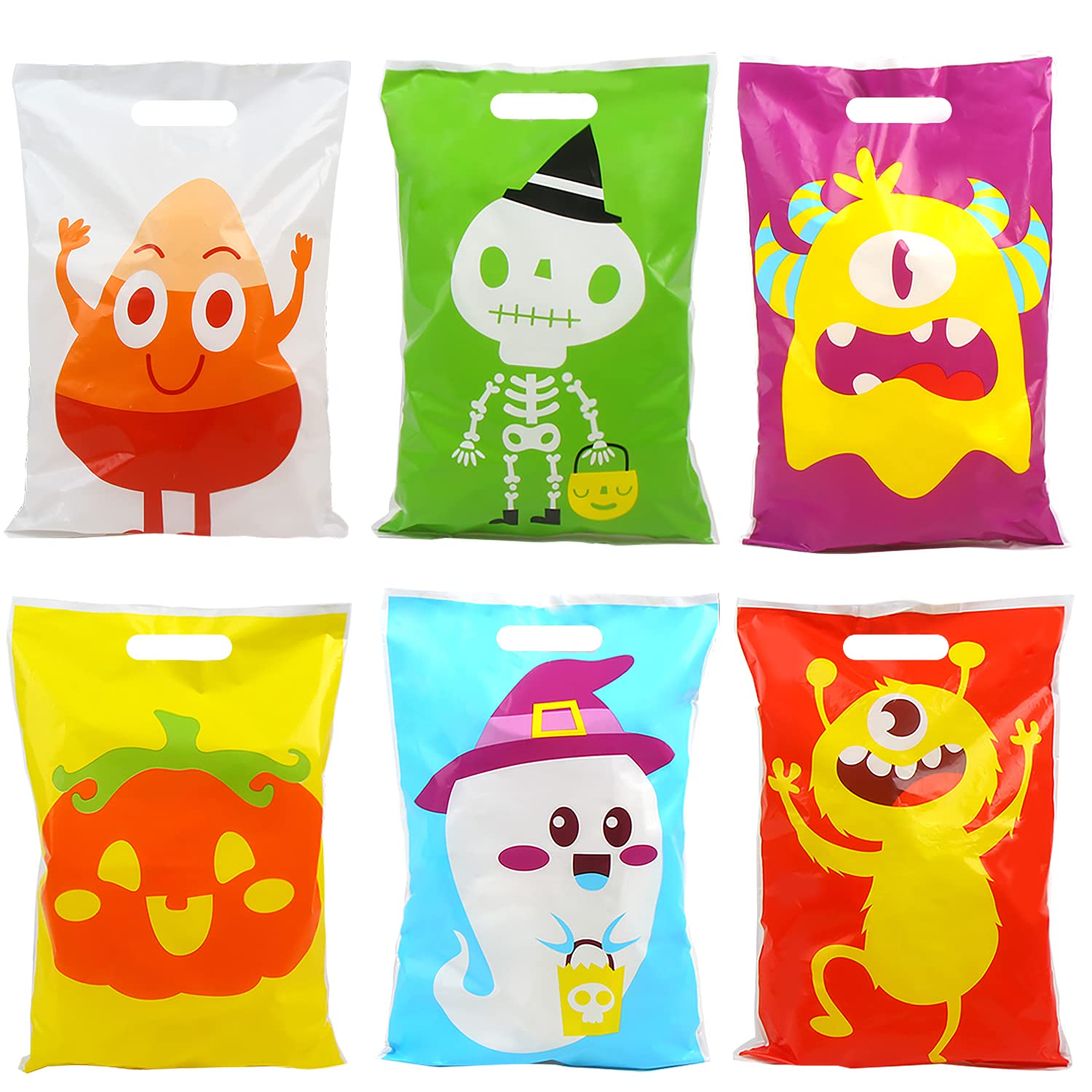 CCINEE 72pcs Halloween Treat Bags, Pumpkin Plastic Candy Tote Bags for Kids Trick or Treat Halloween Party Supply