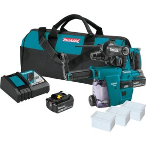 makita xrh011twx 18v lxt® lithium-ion brushless cordless 1" rotary hammer kit, accepts sds-plus bits, w/hepa dust extractor attachment (5.0ah)