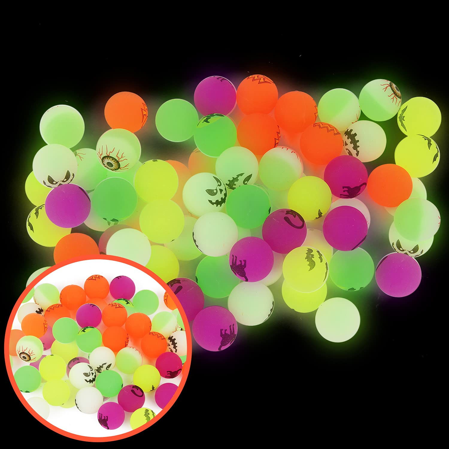 CCINEE 72PCS Halloween Bouncing Ball,Glow in Dark Bouncy Balls Toys for Kids Halloween Party Decoration Favor Bag Fillers