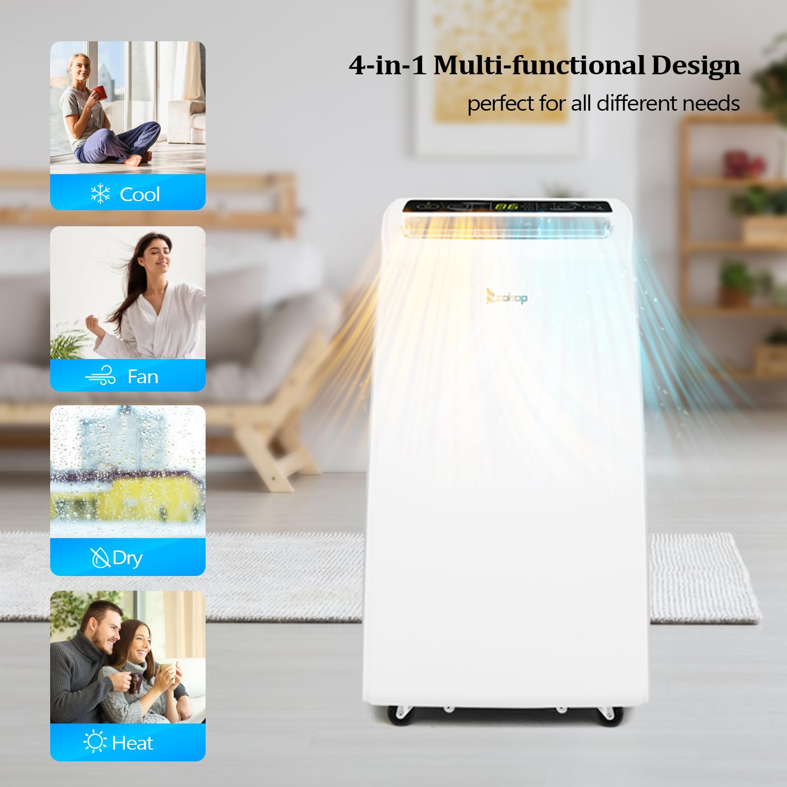 ROVSUN WiFi Enabled 13000 BTU Portable Air Conditioner with Heat, 4-in-1 Cooler, Heater, Dehumidifier, Fan, Room Mobile AC Unit with Remote/APP Control, Rolling Wheels & Easy Installation Kit