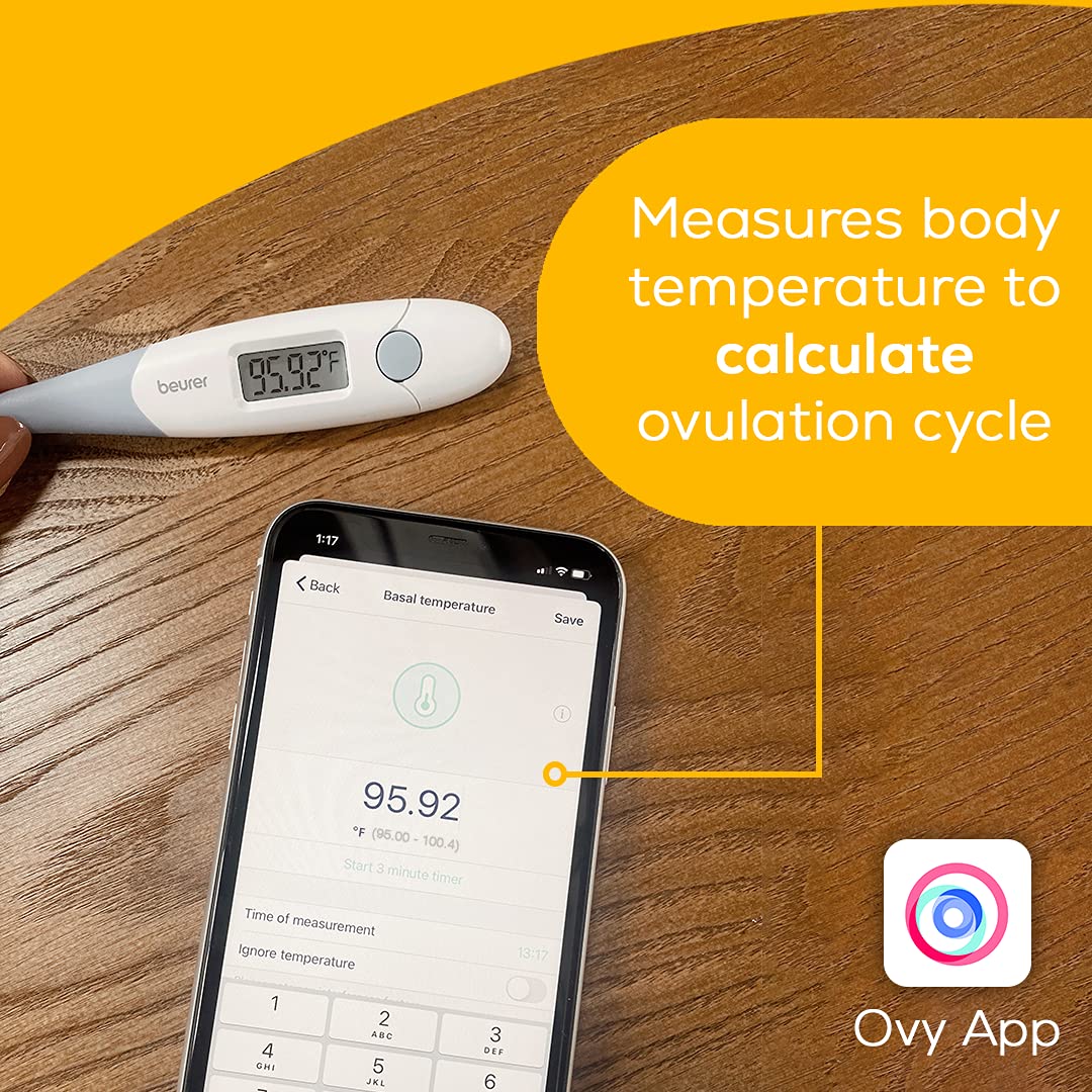 Beurer Digital Basal Thermometer, Oral Thermometer with Memory Function, Measures Basal Body Temperature, Accurate Digital Thermometer for Fever and Natural Family Planning, OT20