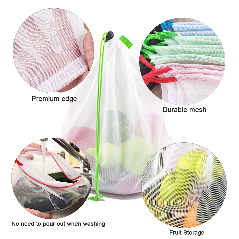 16 Pcs Mesh Small Toy Bags for Storage, 3 Sizes Reusable Mesh Drawstring Produce Bags Puzzle Bag for Kids Storage Playroom Organization, Fruits, Vegetable