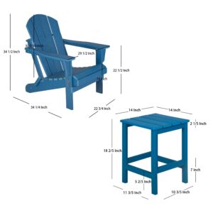 WestinTrends Malibu 3-Pieces Adirondack Chairs Set with Side Table, All Weather Outdoor Seating Plastic Patio Lawn Chair Folding for Outside Porch Deck Backyard, Weathered Wood