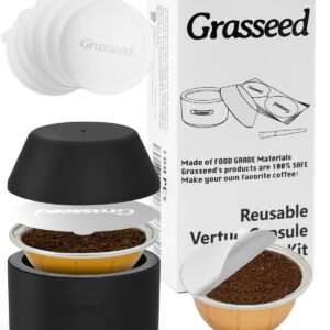 Grasseed Reusable Vertuo Capsule Kit for VertuoLine Capsules with 50Pcs Aluminum Foil Seals Lid, Holder and Brush, Fits for Refill Pods Vertuoline Pod - Black