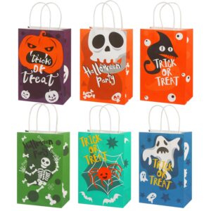 lokipa halloween paper gift bags with handle, 24 halloween kraft paper goody treat bags for trick or treat and halloween party favor