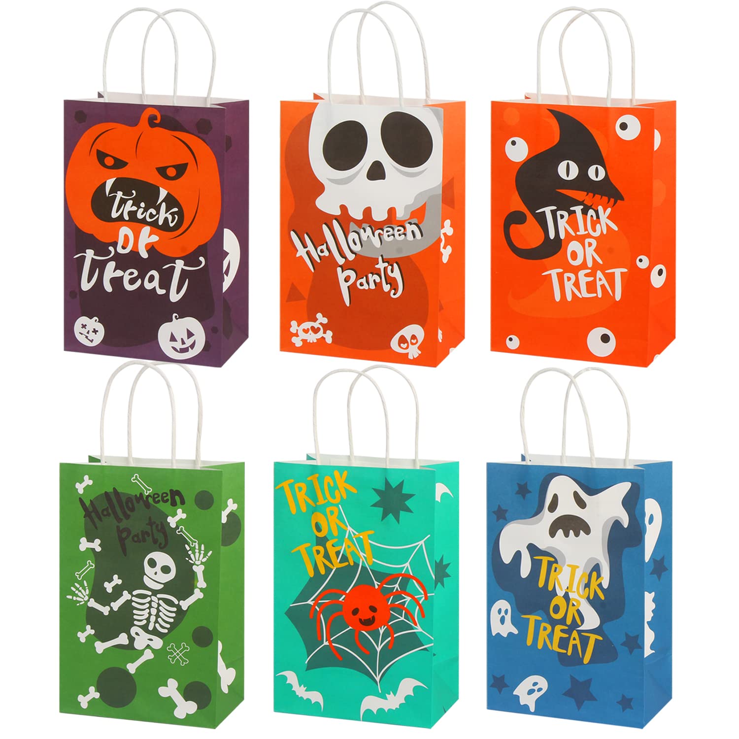 LOKIPA Halloween Paper Gift Bags with Handle, 24 Halloween Kraft Paper Goody Treat Bags for Trick or Treat and Halloween Party Favor