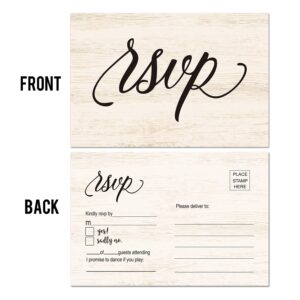 50 Rustic Wood RSVP Postcards, Response Cards, Rsvp Cards, Reply Cards Perfect for Wedding, Rehearsal Dinner, Baby Shower, Bridal, Birthday, Engagement, Bachelorette Party Invitations, 4X6 inch.