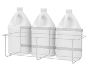 wall mounted 3 gallon jug holder hardware included | heavy duty steel frame & bracket usa made | round bottle hand sanitizer, soap, detergent & garage storage rack | powder coated white