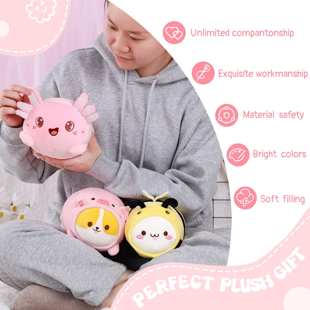 AIXINI 8 inch Plush Toys Set 3pcs Cute Panda/Deer/Pig Plush Stuffed Animals Packs, Super Soft Cartoon Hugging Toy Gifts for Bedding Kawaii Pillow