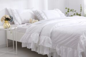 meaning4 white twin duvet cover with ruffles and lace quilt cover egypt cotton 68x90 inch 1 pieces solid (not include pillowcases and insert)