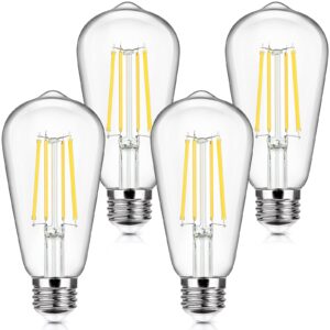 4-pack vintage e26 led edison bulbs 100w equivalent 1400lm high brightness 8w st58 led filament light bulbs 5000k daylight white medium base cri90+ antique clear glass for home kitchen, non-dimmable