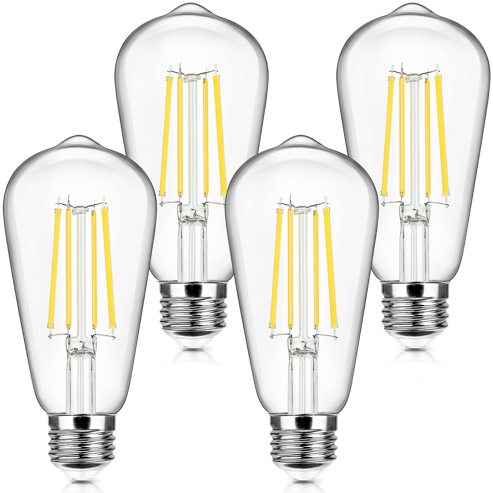 4-Pack Vintage E26 LED Edison Bulbs 100W Equivalent 1400LM High Brightness 8W ST58 LED Filament Light Bulbs 5000K Daylight White Medium Base CRI90+ Antique Clear Glass for Home Kitchen, Non-dimmable