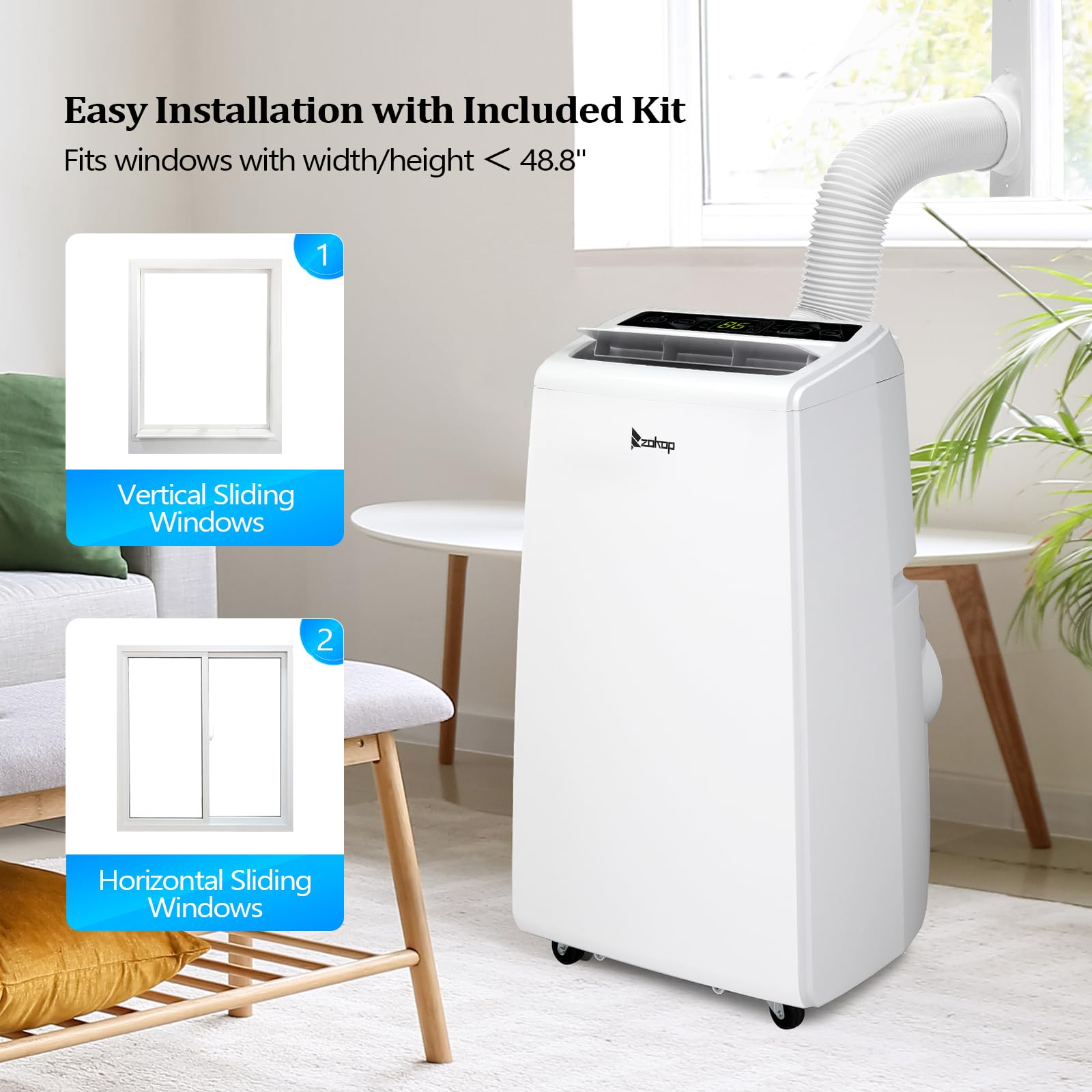 ROVSUN WiFi Enabled 13000 BTU Portable Air Conditioner with Heat, 4-in-1 Cooler, Heater, Dehumidifier, Fan, Room Mobile AC Unit with Remote/APP Control, Rolling Wheels & Easy Installation Kit