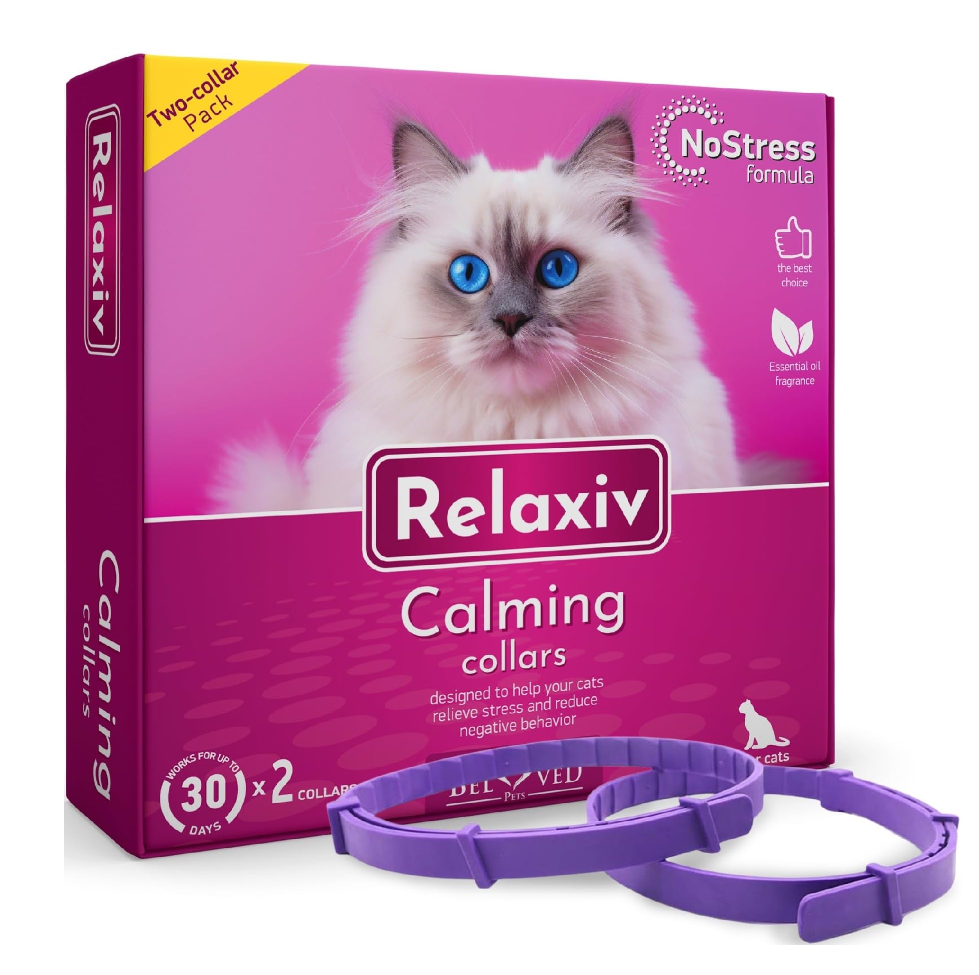 Cat Calming Collar & Pet Anti Anxiety Products - Feline Calm Pheromones Collars & Cats Stress Relief - Relaxivet Comfort Helps with Pee, New Zone, Aggression, Fighting with Dogs & Other Behavior