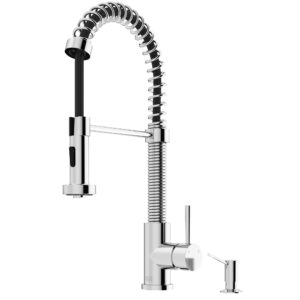 vigo edison 19'' h single handle pull-down sprayer kitchen faucet set with soap dispenser in chrome-vg02001chk5