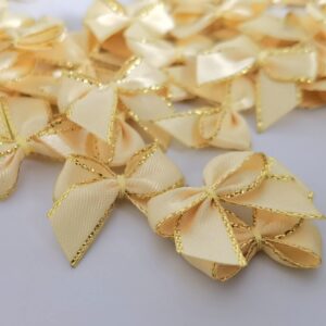 Micomon 50pcs 1.2-Inch Mini Ribbon Bows for Crafts Small Gold Edge Yellow Ribbon Bows Christmas Decoration Embalishement(Yellow)