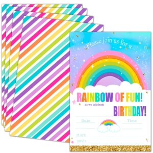 ukebobo rainbow birthday party invitations with envelopes – birthday party invitations, rainbow party decorations– 20 cards with envelopes（c02）