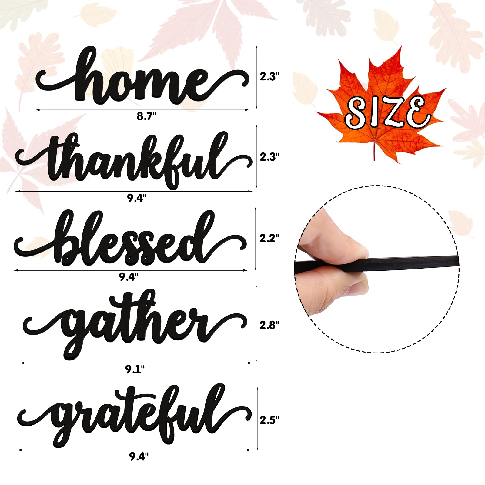 Thanksgiving Black Wooden Table Word Place Setting 5PCS Thankful Grateful Blessed Gather Home Tablescape Words Laser Cut Wood Plate Letter Sign Farmhouse Table Signs Decor Holiday Place Cards Dining