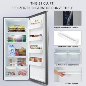 Smad 21 Cu.Ft. Upright Freezer, Convertible Refrigerator Freezer with LED Control Panel, Door Ajar Alarm, Stand Up Frost Free Freezer for Garage, Kitchen, Home, Office, Stainless Steel