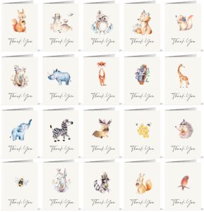 the lazy panda card company 20 x watercolor animal thank you cards with envelopes