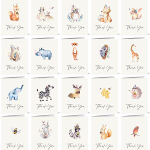 the lazy panda card company 20 x Watercolor Animal Thank You Cards with Envelopes