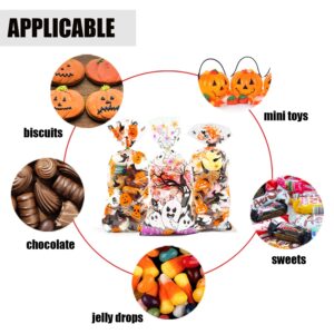 LOMIMOS 150PCS Halloween Cellophane Candy Bags, Clear Plastic Treat bags with 300PCS Twist Ties for Snacks cookies Gift Supplies