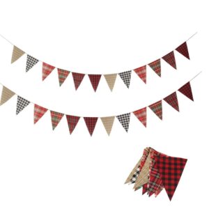 24pcs imitated burlap pennant banner, multicolor fabric triangle flag for outdoor party wedding christmas birthday decoration (grid style)