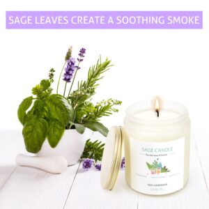 Sage Candle for Cleansing House, 8Oz 45 Hrs Soy Wax Sage Scented Candles for Home Scented Candle, for House Energy Cleansing, Banishing Negative Energy, Purification and Healing,Women Gifts