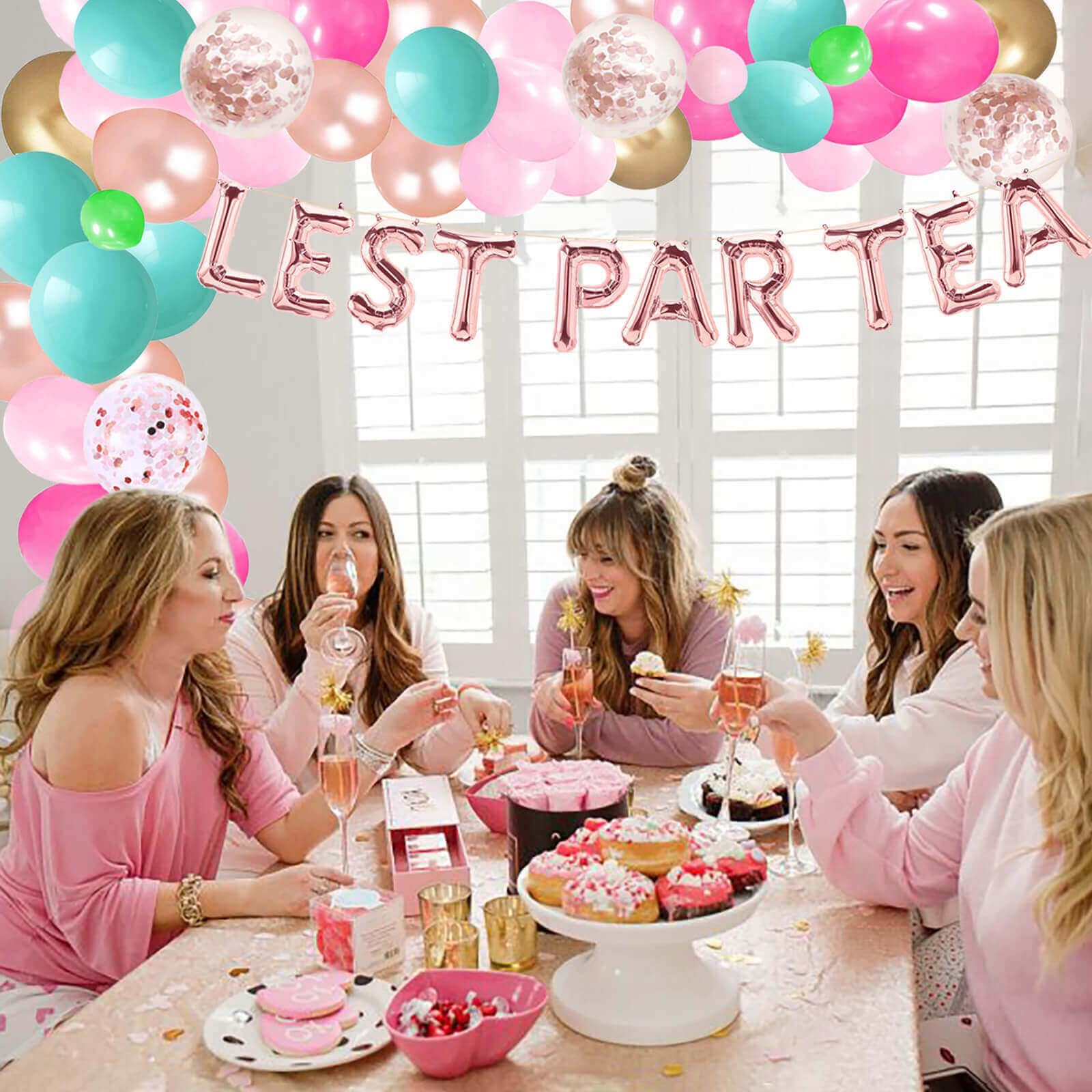 228 Pcs Tea Party Decorations, LET'S PARTEA Balloons Arch Garland Kit, Floral Tea Backdrop, Talking Party TableCloth, Teapot Teacups Tableware for Bridal Shower Engagement Bachelorette Party Supplies