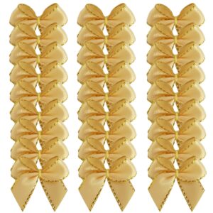 Micomon 50pcs 1.2-Inch Mini Ribbon Bows for Crafts Small Gold Edge Yellow Ribbon Bows Christmas Decoration Embalishement(Yellow)