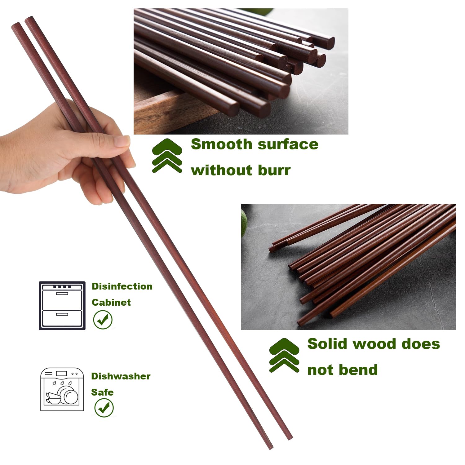 2 Pairs Cooking Chopsticks, 16.5 Inches Wooden Long Chop Sticks Reusable for Noodles Frying Hotpot, Japanese Extra Long Anti-Slip Chopsticks